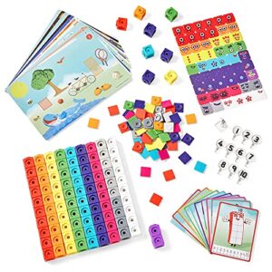 hand2mind MathLink Cubes Numberblocks 1-10 Activity Set, 30 Preschool Learning Activities, Building Blocks for Toddlers 3-5, Counting Blocks, Linking Cubes, Math Counters for Kids, Educational Toys