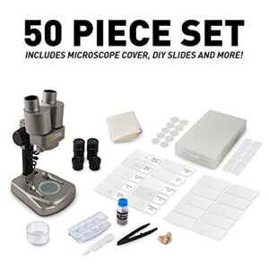 NATIONAL GEOGRAPHIC Dual LED Student Microscope - 50+ pc Science Kit with 10 Prepared Biological & 10 Blank Slides, Lab Shrimp Experiment, Perfect for School Laboratory, Homeschool & Home Education