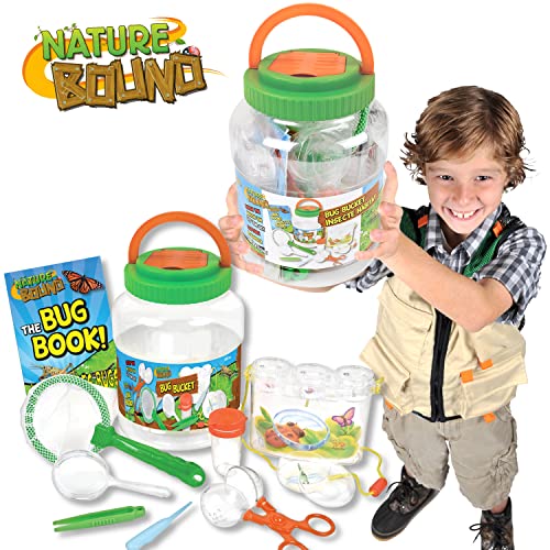 Nature Bound Bug Catcher with Habitat Bucket and 7 Piece Nature Exploration Set - Includes Critter Box, Activity Booklet, Net, Magnifier, Tweezers, Jar, Petri Dish, and More