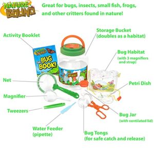 Nature Bound Bug Catcher with Habitat Bucket and 7 Piece Nature Exploration Set - Includes Critter Box, Activity Booklet, Net, Magnifier, Tweezers, Jar, Petri Dish, and More