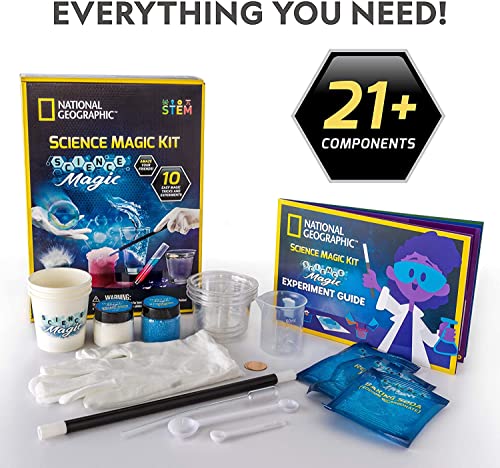 NATIONAL GEOGRAPHIC Magic Chemistry Set - Perform 10 Amazing Easy Tricks with Science, Create a Magic Show with White Gloves & Magic Wand, Great STEM Learning Science Kit for Boys and Girls