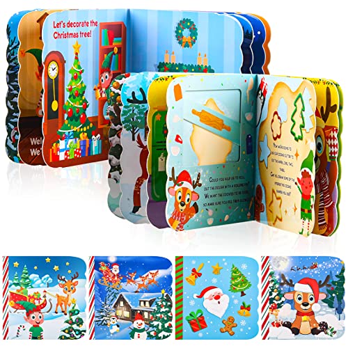 4 PCS Christmas Lift-a-Flap Board Books A Touch and Feel Children's Board Book Small Shaped Christmas Board Book Christmas Story Book for Kids Babies Toddler Xmas Present