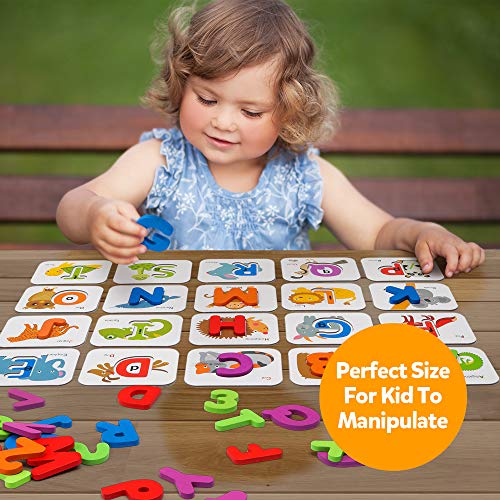 Coogam Numbers and Alphabets Flash Cards Set - ABC Wooden Letters and Numbers Animal Pattern Board Matching Puzzle Game Montessori Educational Learning Toys Gift for Preschool Kids Age 3 4 5 Years