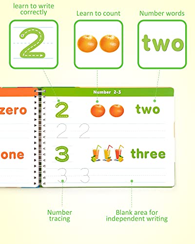 Coogam Learn to Write Workbook, Numbers Letters Practicing Book, ABC Alphabet Sight Words Handwriting Educational Montessori Toy for Home Classroom Kindergarten Preschool Kids