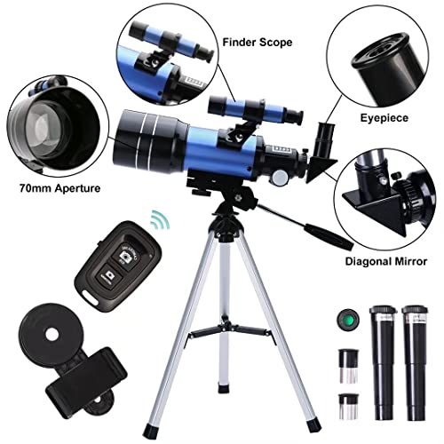 ToyerBee Telescope, 70mm telescopes for Adults Astronomy & Kids & Beginners, 300mm Portable Refractor Travel Telescope (15X-150X) with A Smartphone Adapter& A Wireless Remote, Astronomy Gifts for Kids