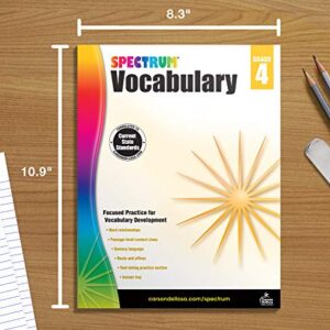 Spectrum Grade 4 Vocabulary Workbook, 4th Grade Vocabulary Covering Word Relationships, Sensory Language, Roots and Affixes, and Reading Comprehension Context Clues, Classroom or Homeschool Curriculum