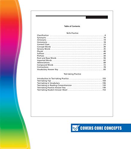 Spectrum Grade 4 Vocabulary Workbook, 4th Grade Vocabulary Covering Word Relationships, Sensory Language, Roots and Affixes, and Reading Comprehension Context Clues, Classroom or Homeschool Curriculum