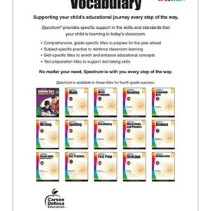 Spectrum Grade 4 Vocabulary Workbook, 4th Grade Vocabulary Covering Word Relationships, Sensory Language, Roots and Affixes, and Reading Comprehension Context Clues, Classroom or Homeschool Curriculum