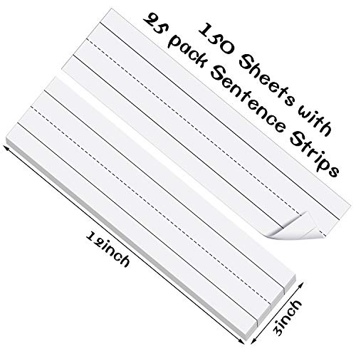 150 Sheets Sentence Strips for Teacher Word Strips Ruled Sentence Strips School Learning Sentence Strips, 3 x 12 Inch for School Office Supplies, 6 Pieces (White)