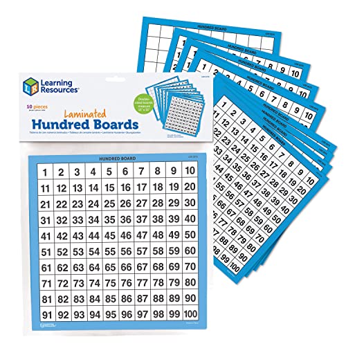 Learning Resources Laminated Hundred Boards, Dry-Erase Counting Aid, Set of 10, Ages 5+, Multicolor, Model:LER0375