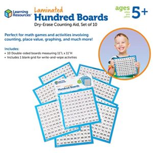 Learning Resources Laminated Hundred Boards, Dry-Erase Counting Aid, Set of 10, Ages 5+, Multicolor, Model:LER0375