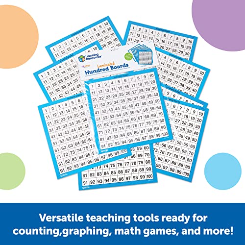 Learning Resources Laminated Hundred Boards, Dry-Erase Counting Aid, Set of 10, Ages 5+, Multicolor, Model:LER0375