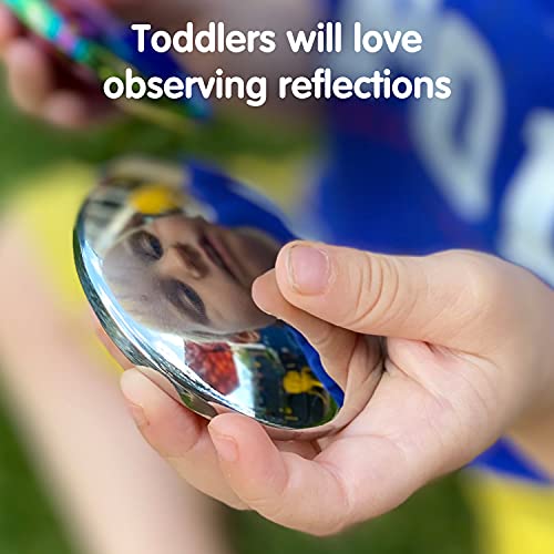 TickiT Sensory Reflective Sound Buttons - Set of 3 - Safe for All Ages - Mirrored Disks for Babies and Toddlers - Sensory Stacking Toy