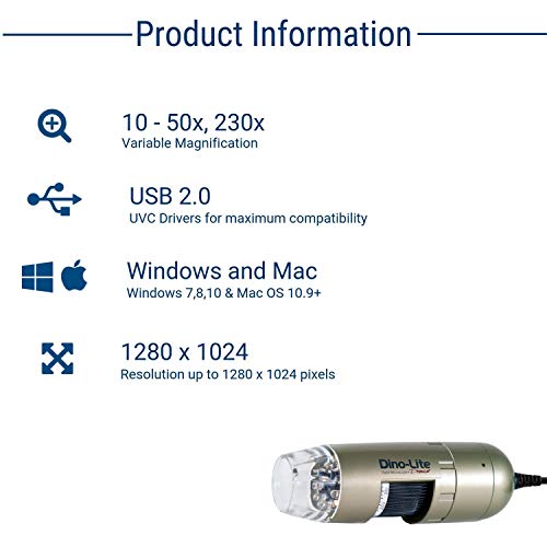 Dino-Lite USB Digital Microscope AM4111T - 1.3MP, 10x - 50x, 220x Optical Magnification, Microtouch