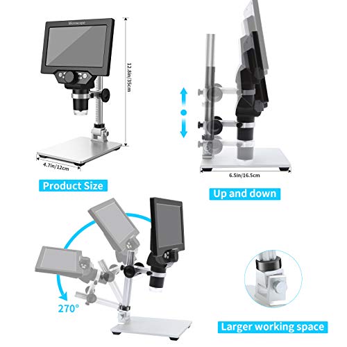 UF-TOOLS 7 Inch LCD Digital Microscope with 64GB TF Card, 1200x Magnification, 12MP Ultra-Precise Focusing Camera 1080P Video Microscope 8 LED Lights for Coin Circuit Board Soldering PC Watch Repair