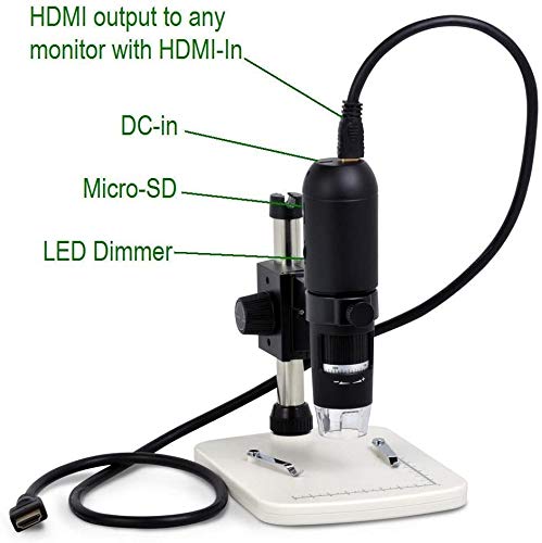 Mustcam 1080P Full HD Digital Microscope, HDMI Microscope, 10x-220x Magnification, to Any Monitor/TV with HDMI-in, Photo Capture, Micro-SD Storage, PC Supported