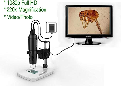 Mustcam 1080P Full HD Digital Microscope, HDMI Microscope, 10x-220x Magnification, to Any Monitor/TV with HDMI-in, Photo Capture, Micro-SD Storage, PC Supported