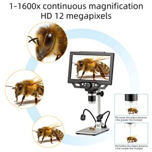 Koolertron 9 inch LCD Digital Microscope with 32G TF Card,12MP 1600X Magnification 1080P USB Microscope,5000mAh Battery,10 inch Stand with Side Light Coin Microscope for Plant/Rock/Circuit Board/Coin