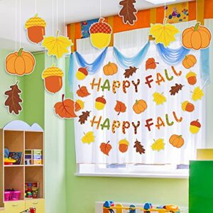 Whaline 48Pcs Happy Fall Cut-Outs Pumpkin Autumn Leaves Acorn Cut Outs with 100Pcs Glue Point Autumn Cardboard Paper Cutting for Full Theme Thanksgiving Classroom Bulletin Border Decoration