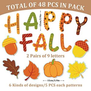 Whaline 48Pcs Happy Fall Cut-Outs Pumpkin Autumn Leaves Acorn Cut Outs with 100Pcs Glue Point Autumn Cardboard Paper Cutting for Full Theme Thanksgiving Classroom Bulletin Border Decoration