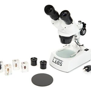 Celestron – Celestron Labs – Binocular Stereo Microscope – 20-60x Magnification – Upper and Lower LED Illumination – Includes 10 Prepared Slides