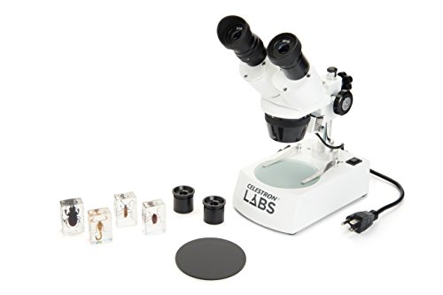 Celestron – Celestron Labs – Binocular Stereo Microscope – 20-60x Magnification – Upper and Lower LED Illumination – Includes 10 Prepared Slides