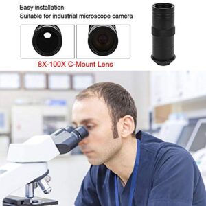 Microscope Camera, 8X-100X C-Mount Lens Industrial Microscope Camera 25mm Zoom Adjustable Magnification Camera Lens for Industrial Microscope Camera.