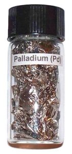 palladium metal leaf element sample in glass vial – great for collections, displays, education and gifts