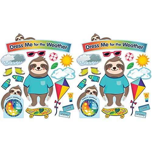 Carson Dellosa 1 World Sloth Weather Bulletin Board Set Seasons & Weather Charts,Seasonal Accents & Articles of Clothing to Dress Sloth for the Weather,Homeschool or Classroom Décor(54 pc)(Pack of 2)