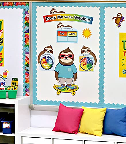 Carson Dellosa 1 World Sloth Weather Bulletin Board Set Seasons & Weather Charts,Seasonal Accents & Articles of Clothing to Dress Sloth for the Weather,Homeschool or Classroom Décor(54 pc)(Pack of 2)