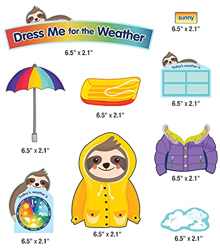 Carson Dellosa 1 World Sloth Weather Bulletin Board Set Seasons & Weather Charts,Seasonal Accents & Articles of Clothing to Dress Sloth for the Weather,Homeschool or Classroom Décor(54 pc)(Pack of 2)