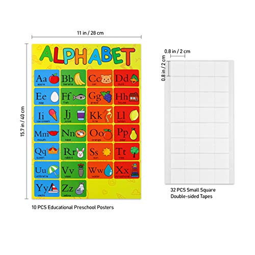 STOBOK Educational Preschool Posters for Kindergarten Classrooms,Includes Alphabet Letters,Colors,Numbers,Days of The Week,Farm Animals,Seasons,Weathers,Months,Shapes,10 Pieces