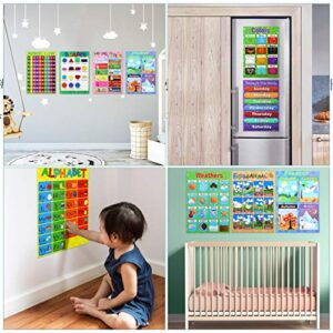 STOBOK Educational Preschool Posters for Kindergarten Classrooms,Includes Alphabet Letters,Colors,Numbers,Days of The Week,Farm Animals,Seasons,Weathers,Months,Shapes,10 Pieces