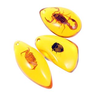 ULTNICE 3pcs Amber Insect Specimens Pendants Amber Fossil Insect Artificial Amber Insect Specimen Pendant Scorpions Insects Amber Stone Ornament for Necklace