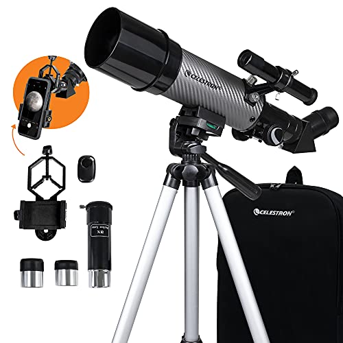 Celestron – 60mm Travel Scope DX – Ideal Portable Refractor Telescope for Beginners – Fully Coated Glass Optics – BONUS Astronomy Software Package – Includes Smartphone Adapter for Digiscoping