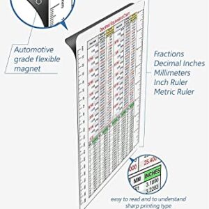 Useful Magnets 6 x 9 Decimal Equivalent Chart Flexible Magnet, Fractions - Decimals - Millimeters Conversion Chart with Inch and Metric Rulers