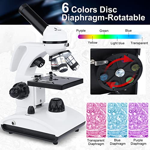 BNISE 100x-2000x Biological Microscopes, for Kids Students Adults, Microscope with Microscope Slides Set, Phone Adapter, Powerful Biological Microscopes for School Laboratory Home Science Education