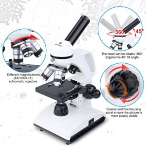 BNISE 100x-2000x Biological Microscopes, for Kids Students Adults, Microscope with Microscope Slides Set, Phone Adapter, Powerful Biological Microscopes for School Laboratory Home Science Education