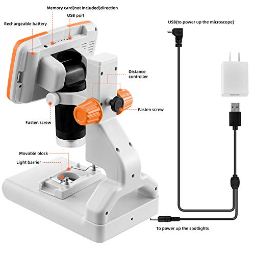 STPCTOU LCD Digital Microscope USB Coin Microscopes 5 Inch FHD 1080P Screen 200X Magnification Zoom Camera Video Recorder for Adults Kids Stamps Plants Soldering with Base Light Sample Slides