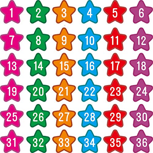 48 Pieces Number Spot Markers and Labels Star Shaped Carpet Markers Classroom Line Up Spots Helpers Cute Colorful Carpet Markers with Number