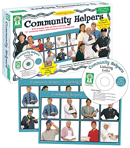 Key Education Listening Lotto: Community Helpers, Children's Auditory, Pre-Reading, Language Learning Matching Board Game, 12 Photographic Game Boards and Audio CD, 1-12 Players, Ages 4+