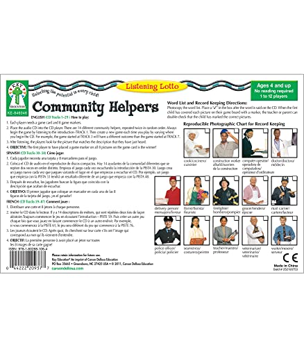 Key Education Listening Lotto: Community Helpers, Children's Auditory, Pre-Reading, Language Learning Matching Board Game, 12 Photographic Game Boards and Audio CD, 1-12 Players, Ages 4+