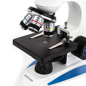 AmScope M158C-SP14-WM-E 40X-1000X Biology Science Metal Glass Student Microscope with USB Digital Camera, Slide Preparation Kit and Book