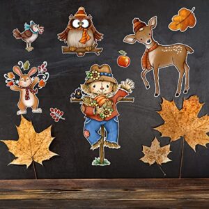 Quera 36Pcs Thanksgiving Bulletin Board Décor Cut-Outs Autumn Fall Classroom Decorations Scarecrow Forest Animals Bulletin Board Cutouts with Glue Point Dots Maple Leaves Crows Pumpkin Corns Acorns