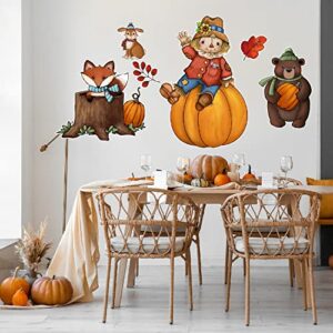 Quera 36Pcs Thanksgiving Bulletin Board Décor Cut-Outs Autumn Fall Classroom Decorations Scarecrow Forest Animals Bulletin Board Cutouts with Glue Point Dots Maple Leaves Crows Pumpkin Corns Acorns