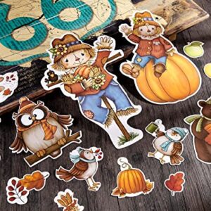 Quera 36Pcs Thanksgiving Bulletin Board Décor Cut-Outs Autumn Fall Classroom Decorations Scarecrow Forest Animals Bulletin Board Cutouts with Glue Point Dots Maple Leaves Crows Pumpkin Corns Acorns