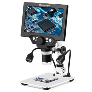 7”lcd digital microscope,1200x 12mp 1080p photo/video zoom microscope for adults soldering coins,metal stand,8 led lights,pc view,windows/mac compatible