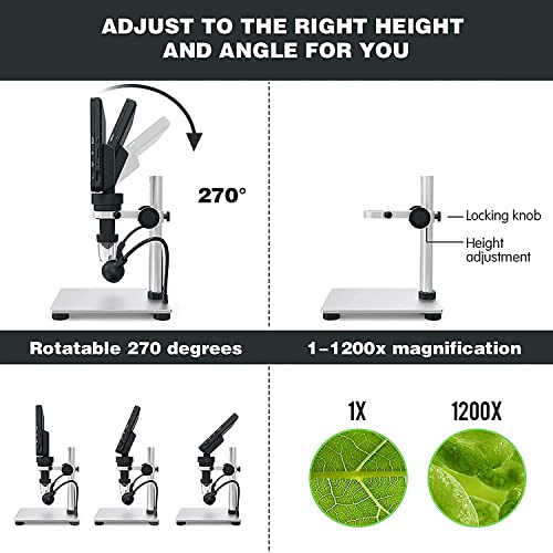 7''LCD Digital Microscope,1200X 12MP 1080P Photo/Video Zoom Microscope for Adults Soldering Coins,Metal Stand,8 LED Lights,PC View,Windows/Mac Compatible