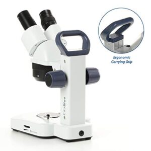 EduBlue Binocular Stereo Microscope 1x/2x/4x revolving Objective, 10x/20x/40x Magnification, Rack and Pinion Stand, Incident and transmitted LED Cordless Illumination