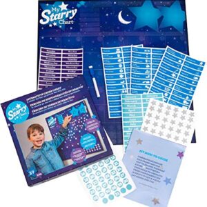 My Starry Chart - Kids Chore Chart Calendar Board for Behavior, Reward, Responsibility, Incentive & Routine at Home - Homeschool Planner Supplies with Dry Erase Reusable Stickers - Preschool Learning